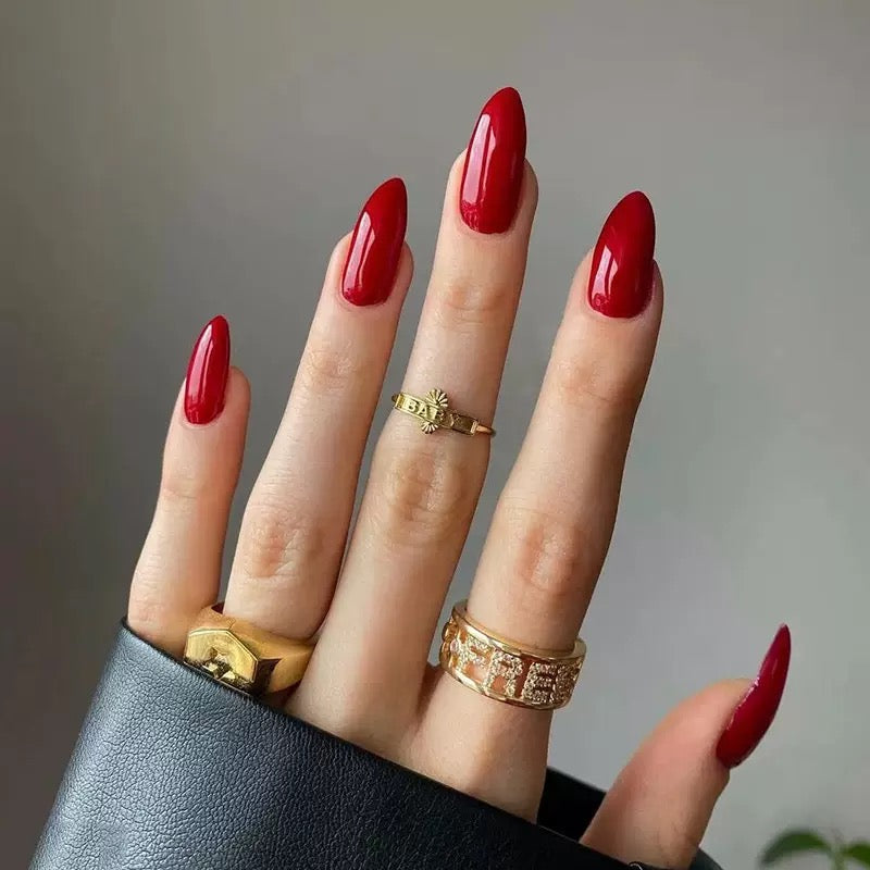 Crimson glossy nails with bold style – Glowrish